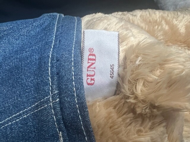 Gund Brown Teddy Bear Denim Blue Jacket Brass Buttons Plush Threaded ...