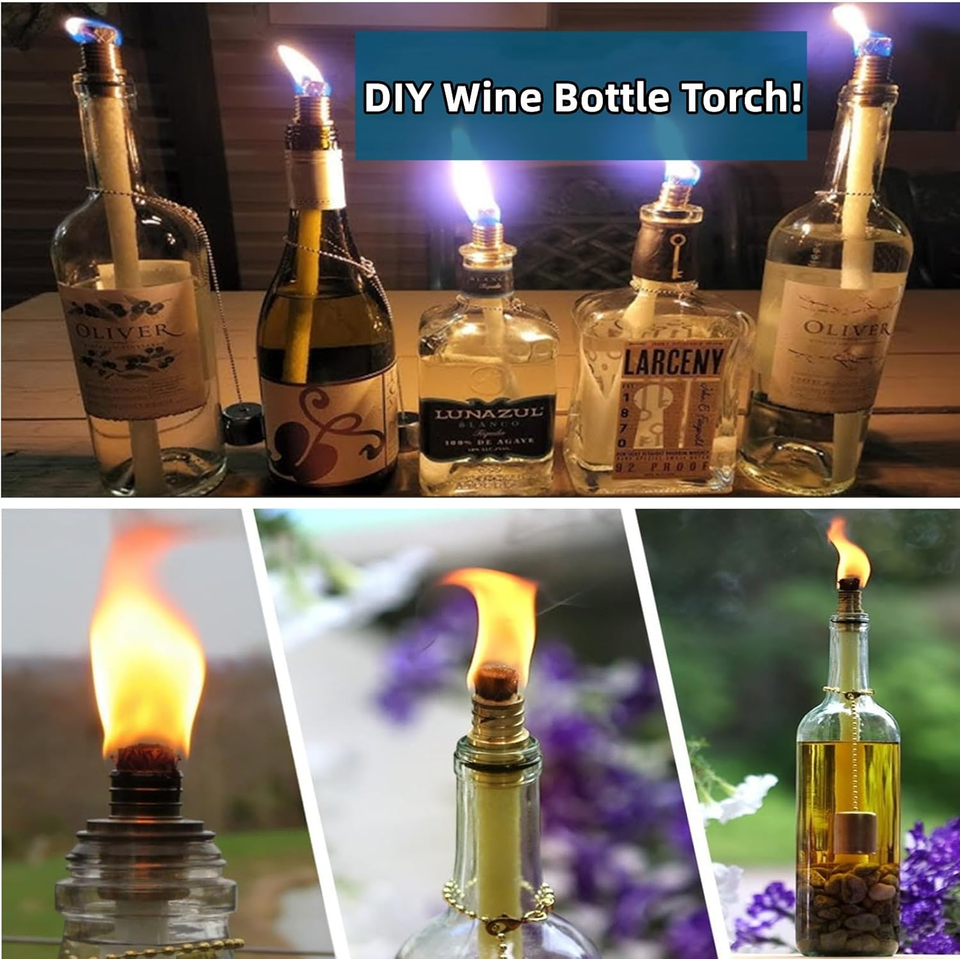 Wine Bottle Torch Kit, Long Life Torch Wicks for Tiki Torch with Brass ...