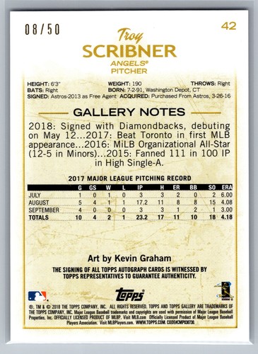 2018 Topps Gallery - Blue Autographs #42 Troy Scribner /50 (AU, RC) for ...