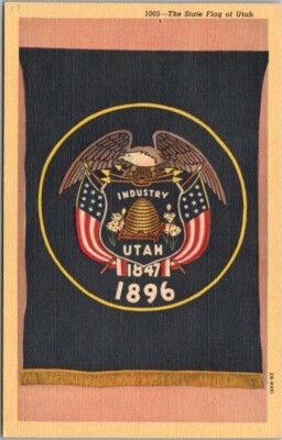 Vintage 1942 UTAH Greetings Postcard "The State Flag of Utah" Curteich ...