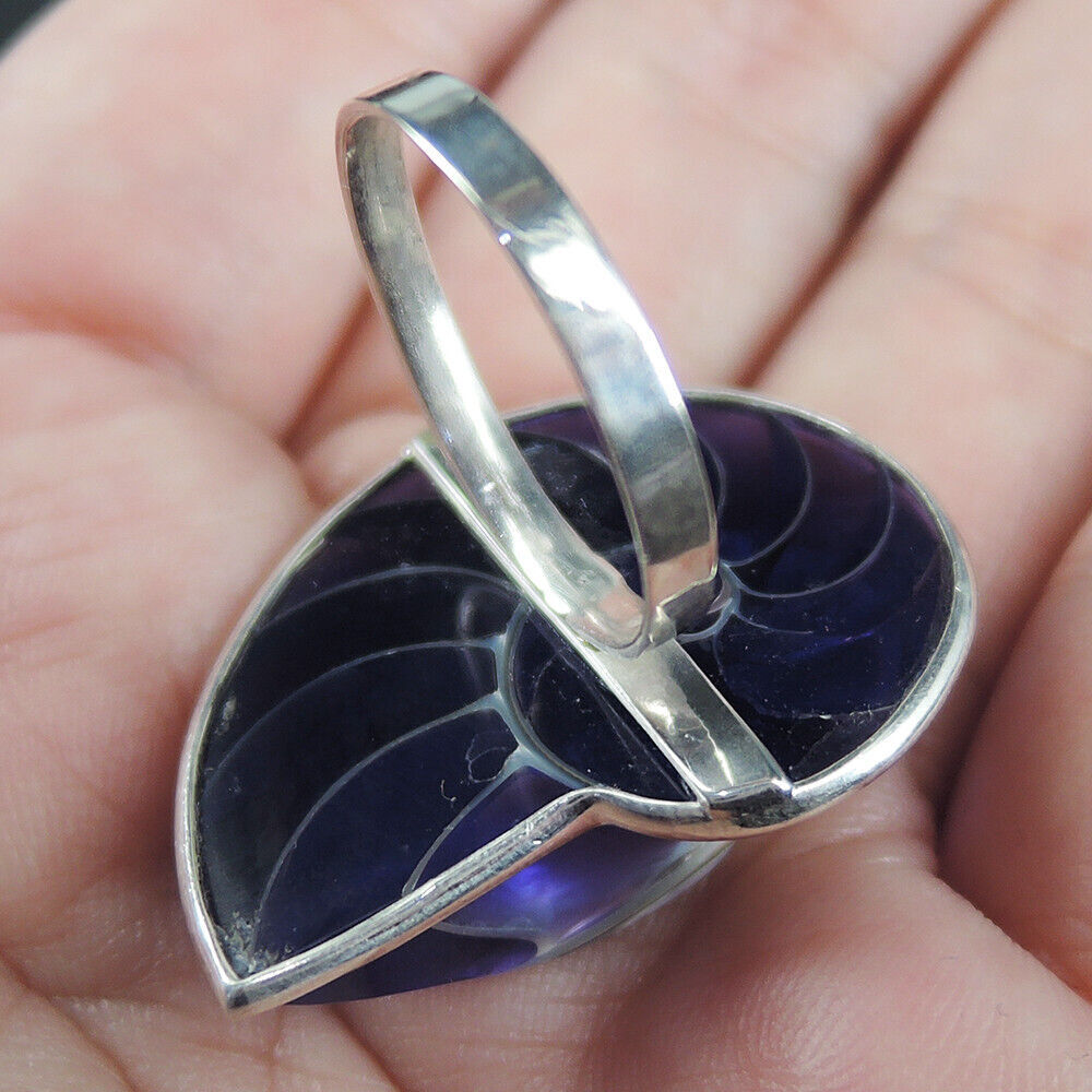 925 Sterling Silver Purple Nautilus Shell Ring Jewellery, Size P-UK, 8 ...