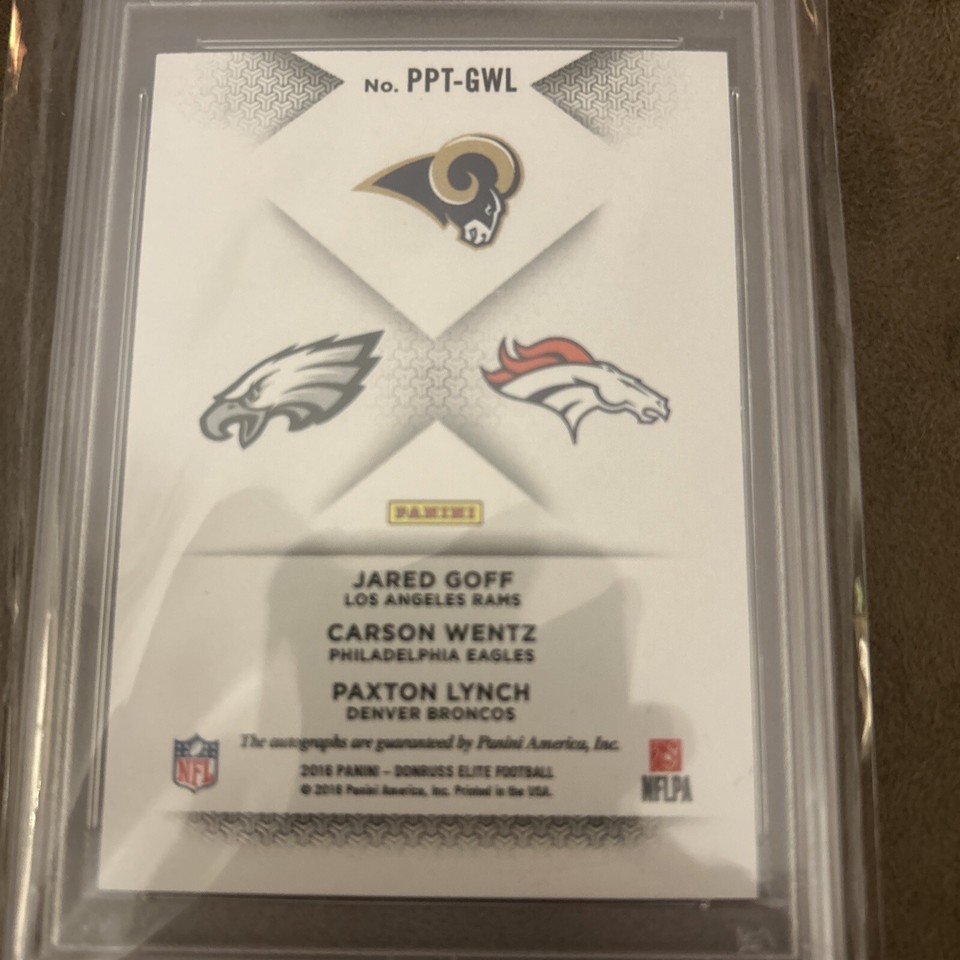2016 Panini Elite Jared Goff/Wentz/Lynch Pen Pals Triple Auto PSA 10 ...