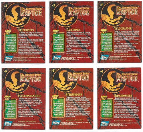 JURASSIC PARK RAPTOR CARD SET TOPPS COMIC BOOK INSERTS 1993 | eBay