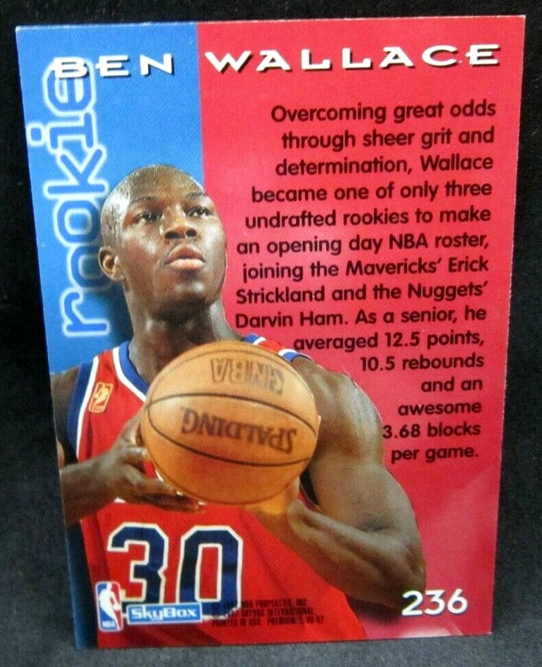 Ben Wallace RC 1996-97 Skybox Premium Defensive Pose#236!Bullets F/C ...