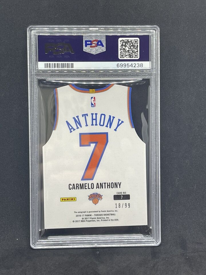 2016 Panini Threads Carmelo Anthony On Card Rookie Auto PSA 9 Auto #7 ...