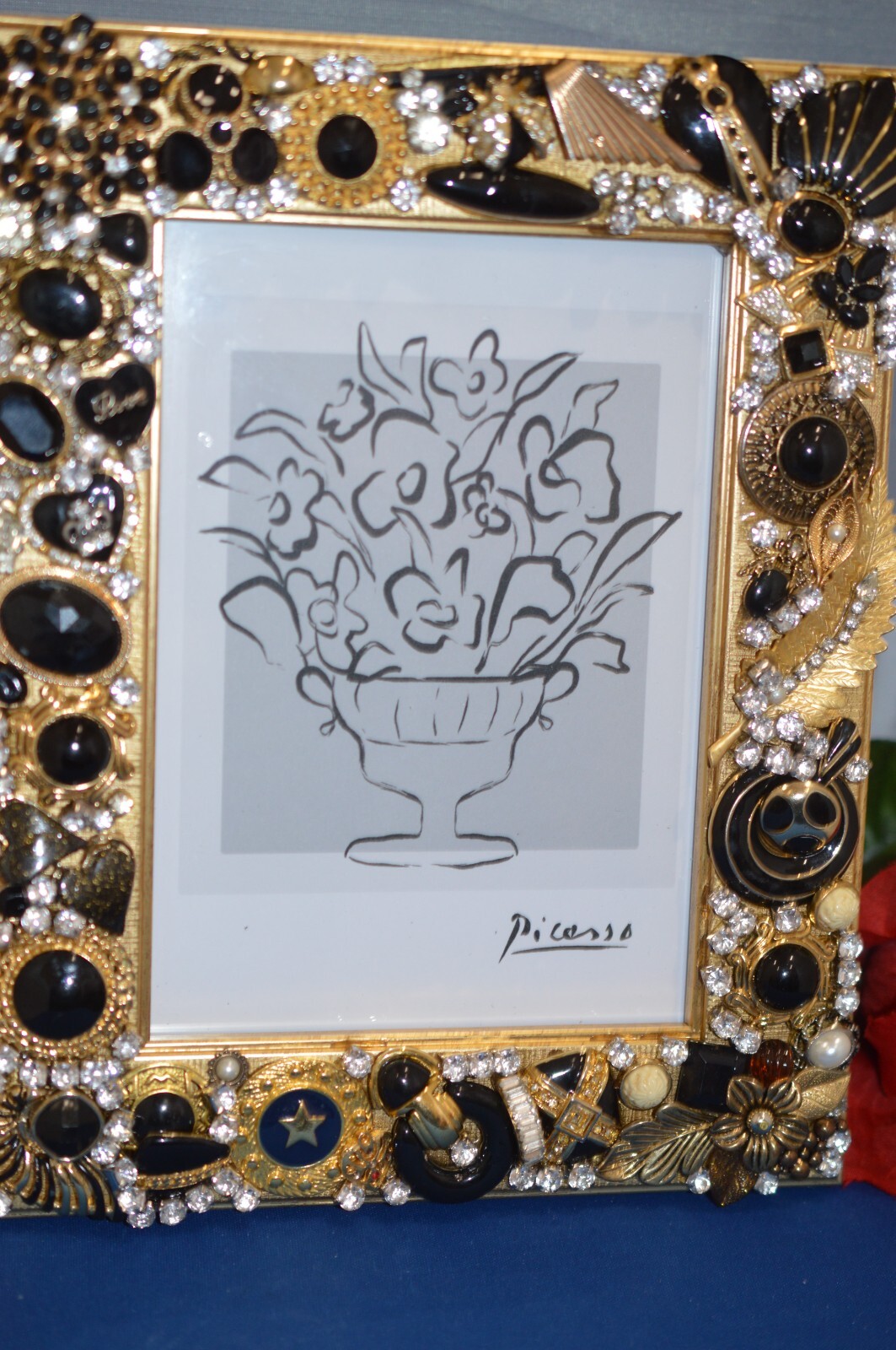 JEWELRY RHINESTONE DECORATED PICTURE FRAME ONE OF A KIND ART BY ALICE ...