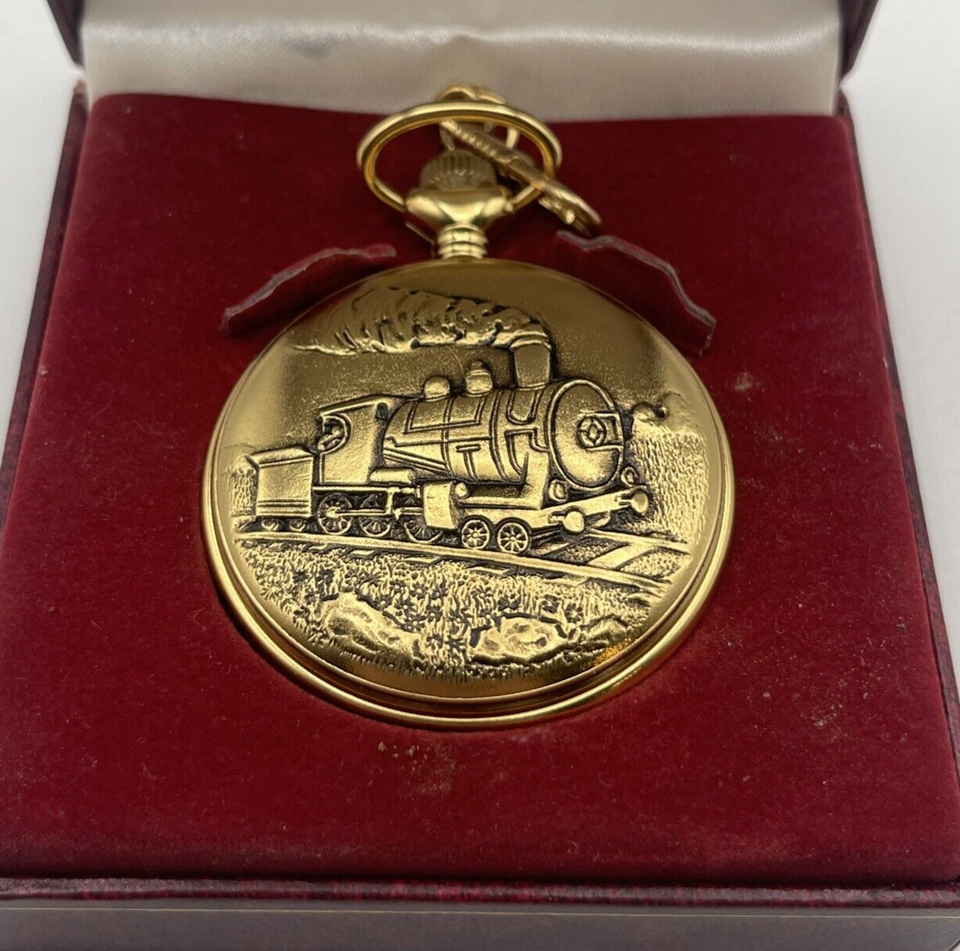 MAJESTRON Quartz Pocket Watch Steam Engine Locomotive Train Boxed Needs ...