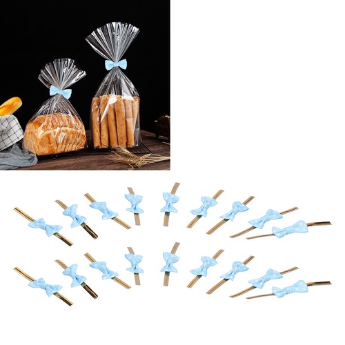 (Blue)20pcs Bow Knot Twist Ties Biscuits Cookies DIY Baking Bag Ties ...