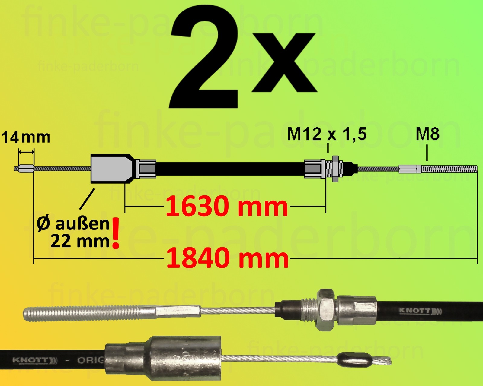 2 x Knott Bremsseil 33921-1.18 HL:1630 mm - GL:1840 mm - Anhänger ...