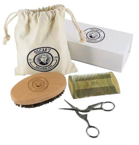 Oscar's Beard and Mustache Grooming Kit - Sandalwood Comb, Beard Brush ...