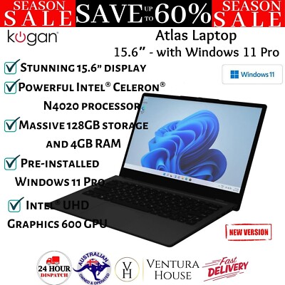 Kogan Atlas 15.6" USB-C Laptop with Windows 11 Pro 128GB Portable ...