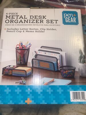 NEW Metal Desk Organizer Set Letter Sorter, Clip Holder, Pencil Cup ...