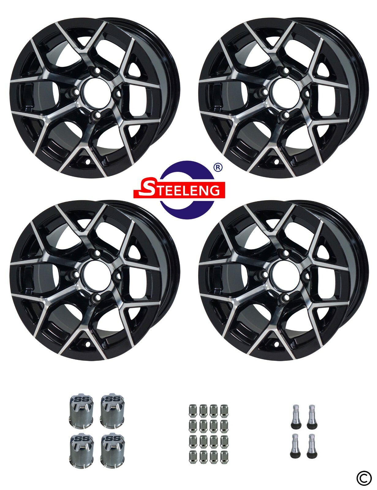 GOLF CART 12"x7" ALUMINUM 'RALLY' WHEELS / RIMS (SET OF 4) | (OFFSET 3 ...