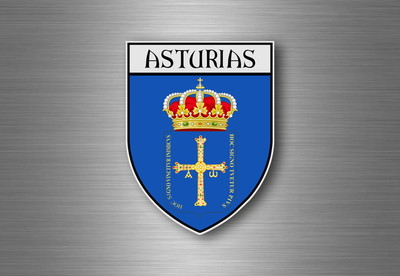 Sticker decal souvenir car coat of arms shield city flag spain asturias ...