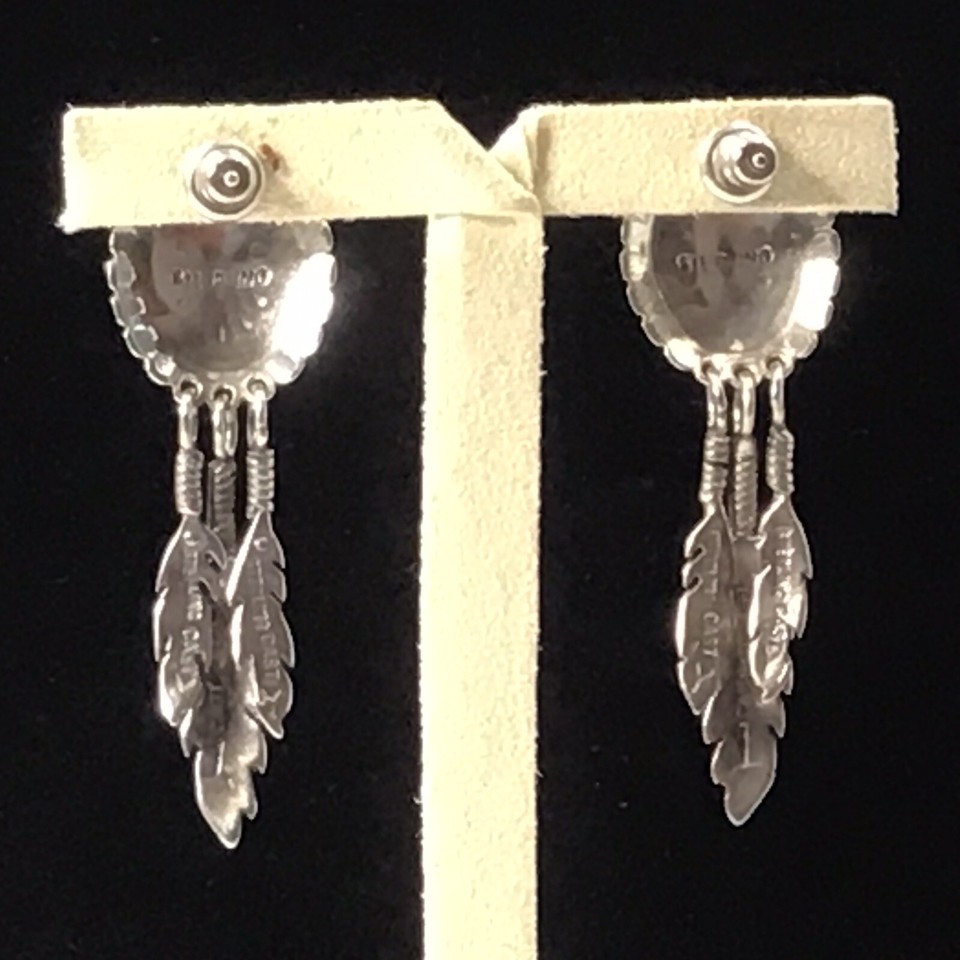 Concho Shell And Feather Earrings Sterling Silver Native Unsigned ...