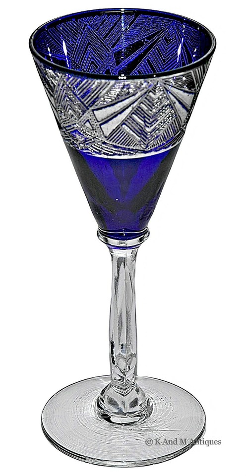 Morgantown Art Moderne Ritz Blue Cordial Goblet / Platinum LeMons - VGC ...