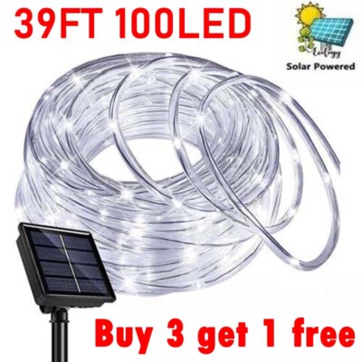 39FT 100 LED Solar Rope Tube Lights Waterproof String Light Outdoor ...