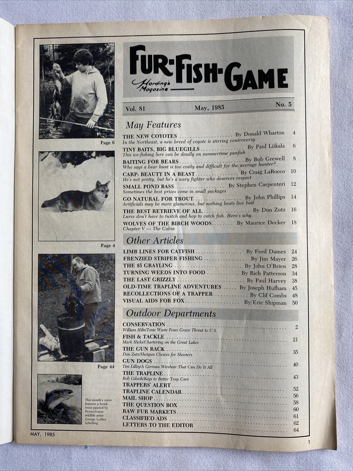 1985 May, Fur-Fish-Game Magazine Tiny Baits, Big Bluegills (MH891) | eBay