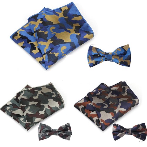 3 Sets Men Camouflage Bow Tie Handkerchief Wedding Party Pocket Square ...