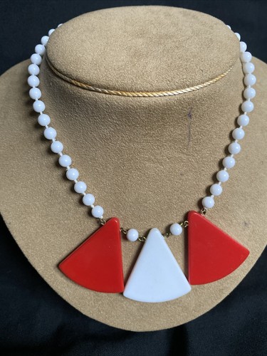 Collier Vintage Plastique Rouge Blanc Ras Du Cou Ref I133 | eBay