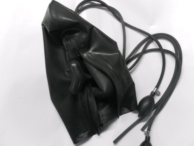 Latex Gummi Hood Rubber Mask with Inflatable Long Tube BDSM Asphyxia ...