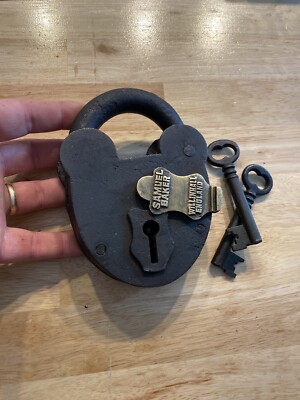 Blacksmith Padlock Samuel Baker Lock x2 Keys Set Patina Rust Collector ...