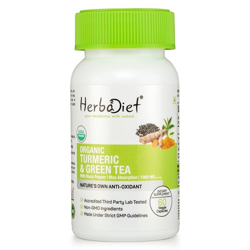 Organic Turmeric Green Tea Capsules POWERFUL Polyphenols Immune System ...