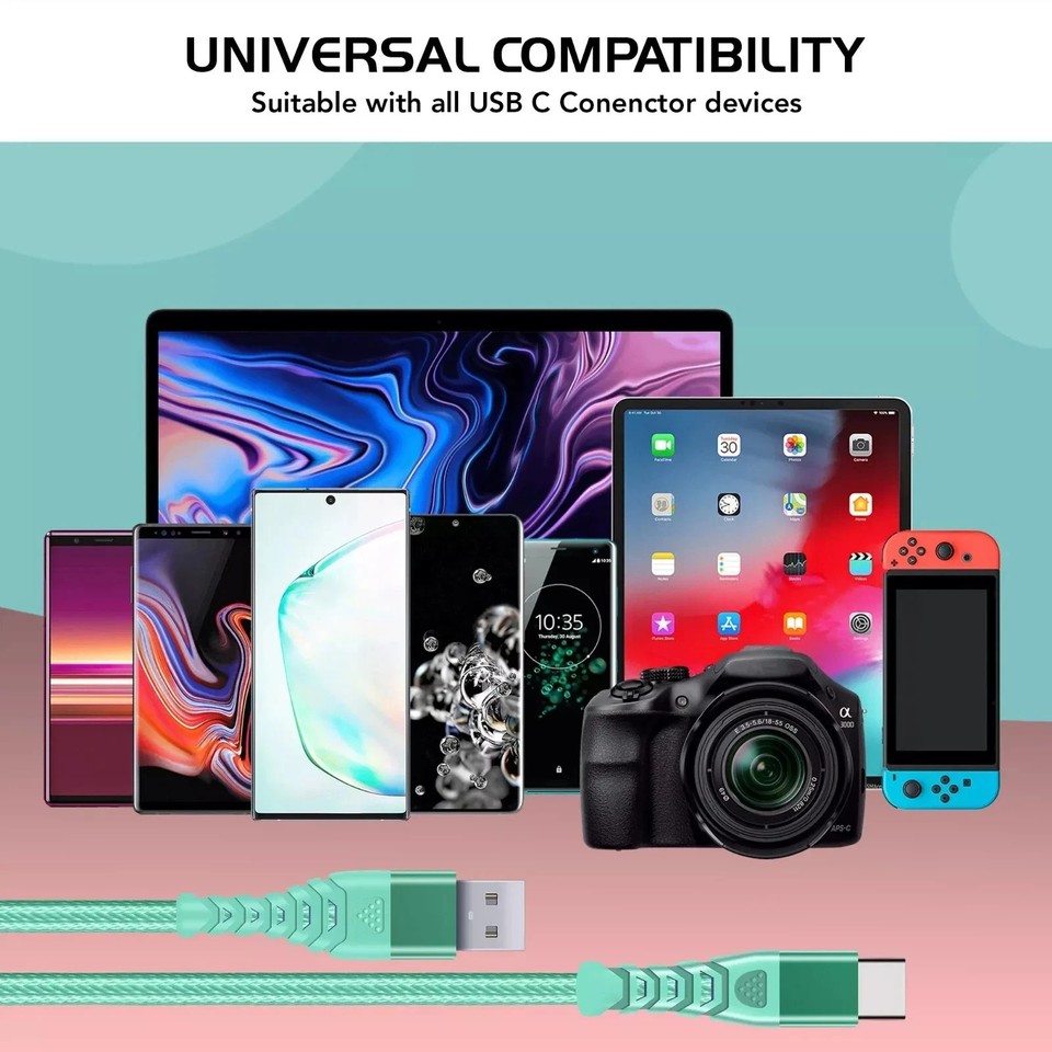 HeavyDuty USB C Type C Charging Cable Braided Fast Phone Charger Long ...