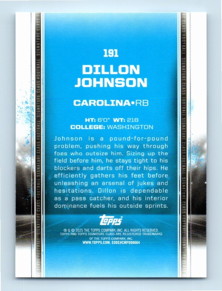 #191 2024 Topps Signature Class Base // Dillon Johnson RC Panthers | eBay