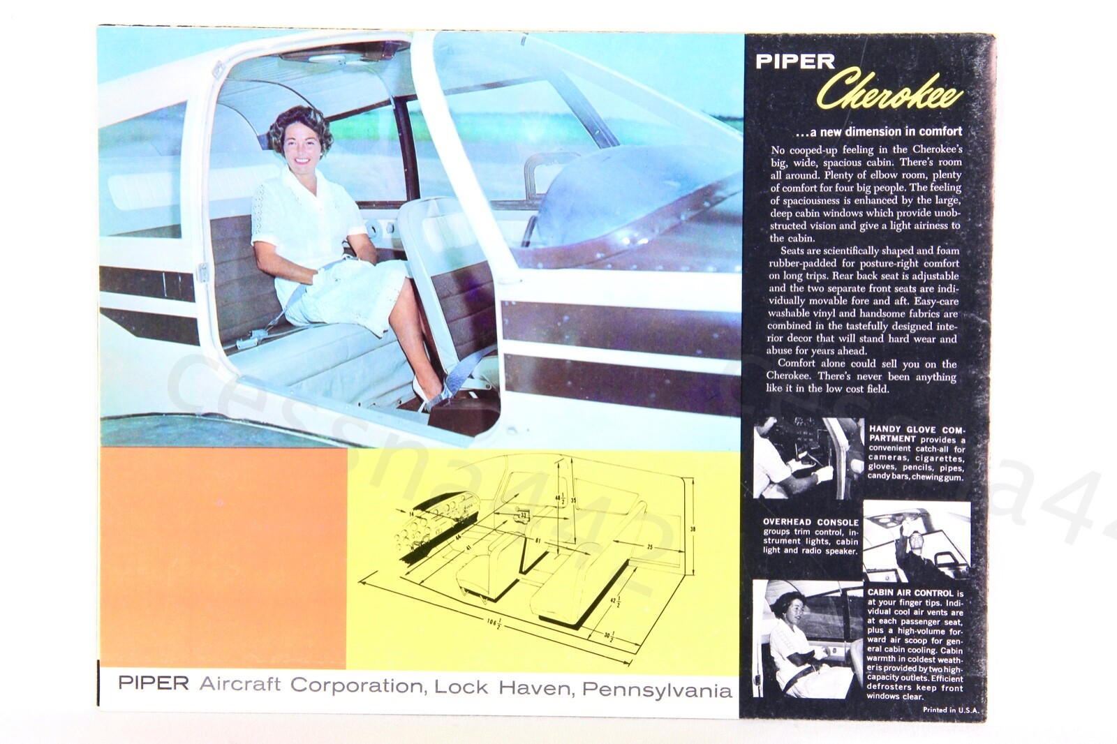 PIPER Vintage CHEROKEE Brochure Gloss Color Fold Out ART Pictures Rare ...