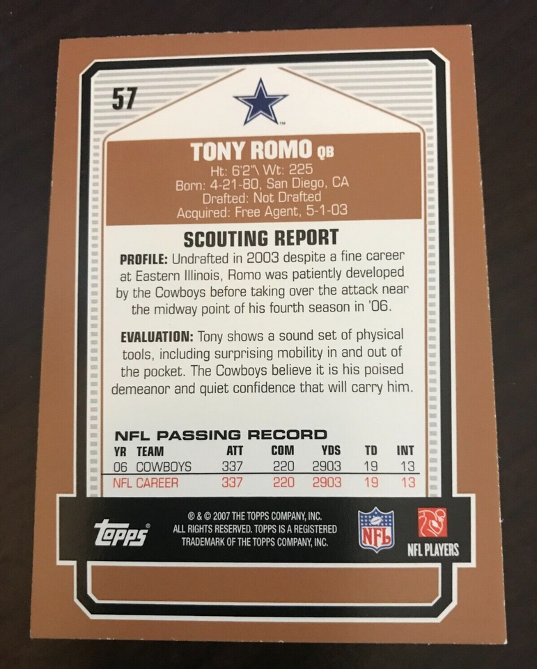 2007 Topps DPP Draft Picks & Prospects Tony Romo #57 Cowboys | eBay