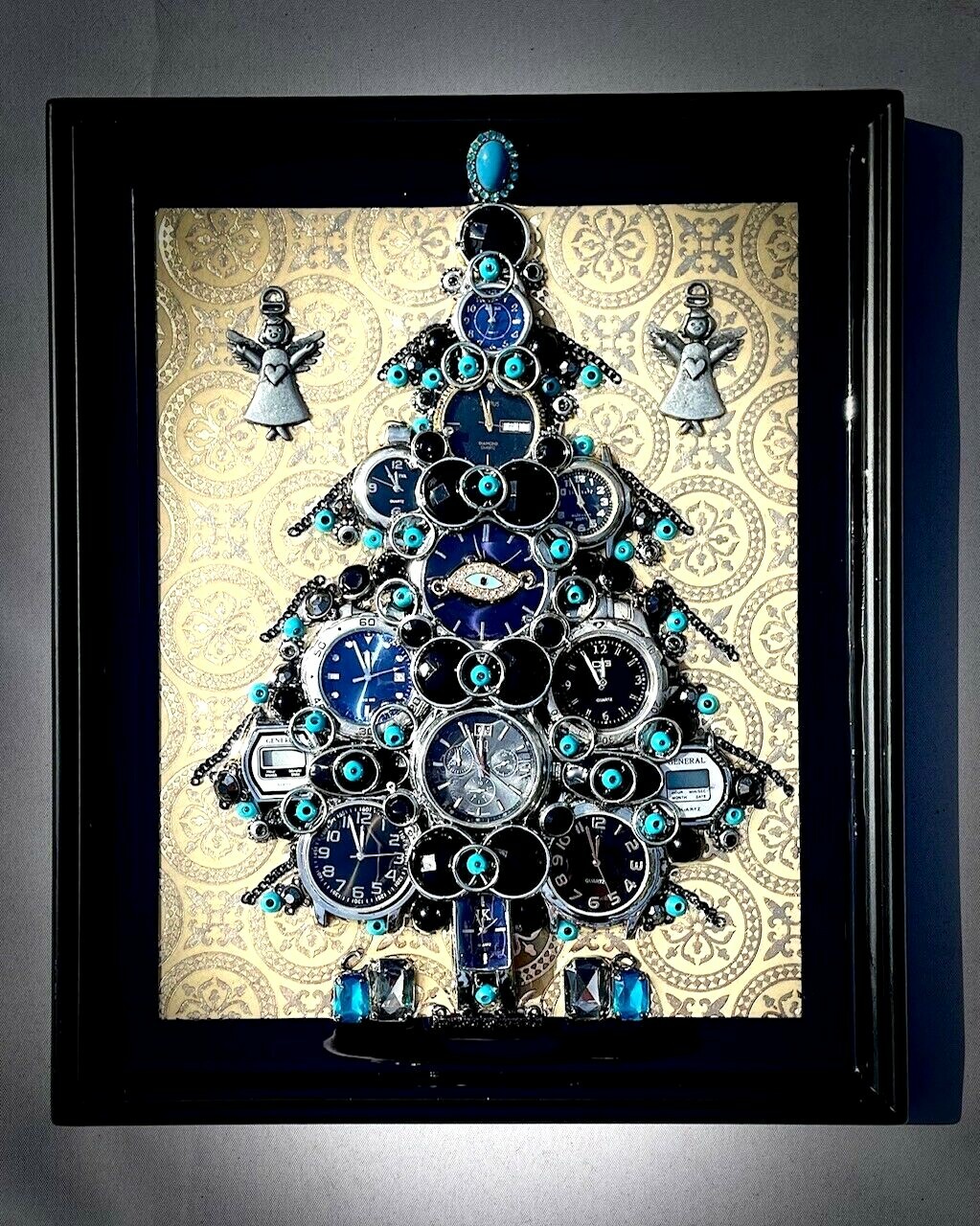 CHRISTMAS TREE, WATCH COLLECTION, FRAMED JEWELRY ONE OF A KIND ART | eBay