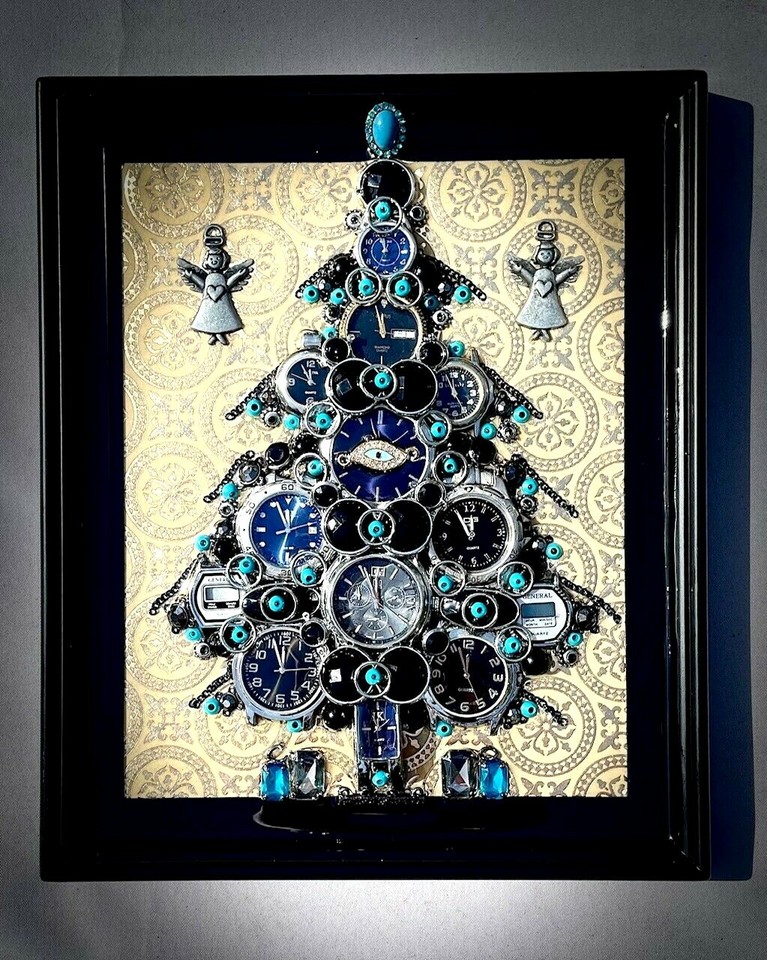 CHRISTMAS TREE, WATCH COLLECTION, FRAMED JEWELRY ONE OF A KIND ART | eBay