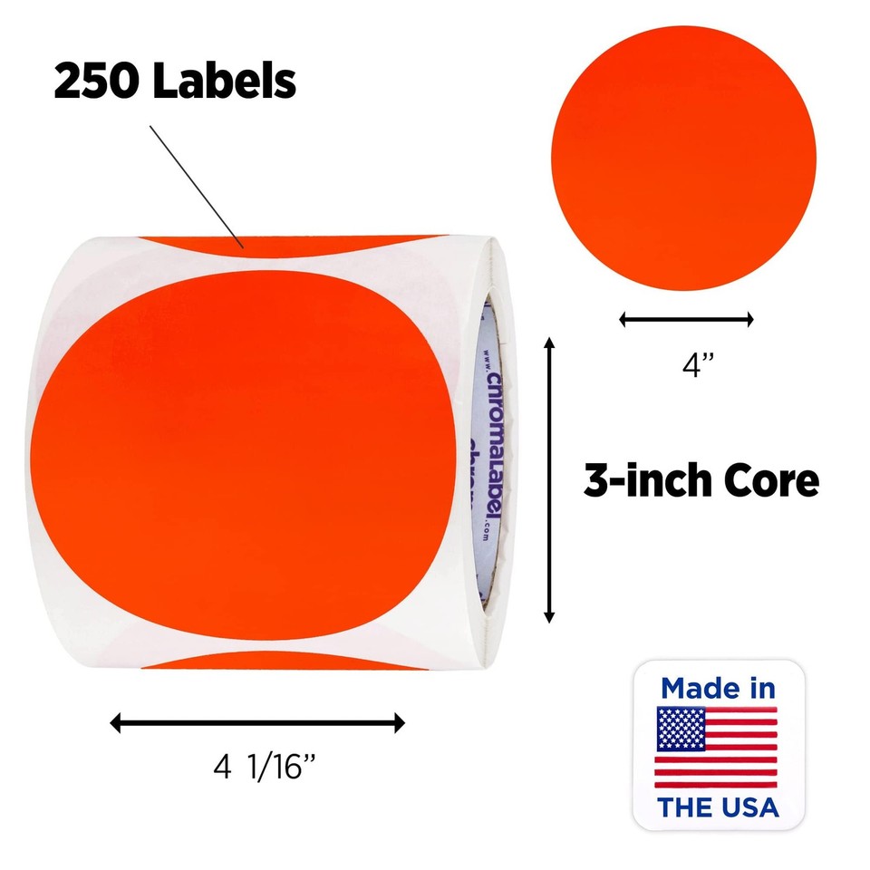 ChromaLabel 4" Round Permanent Color-Code Dot Stickers, High Visibility ...
