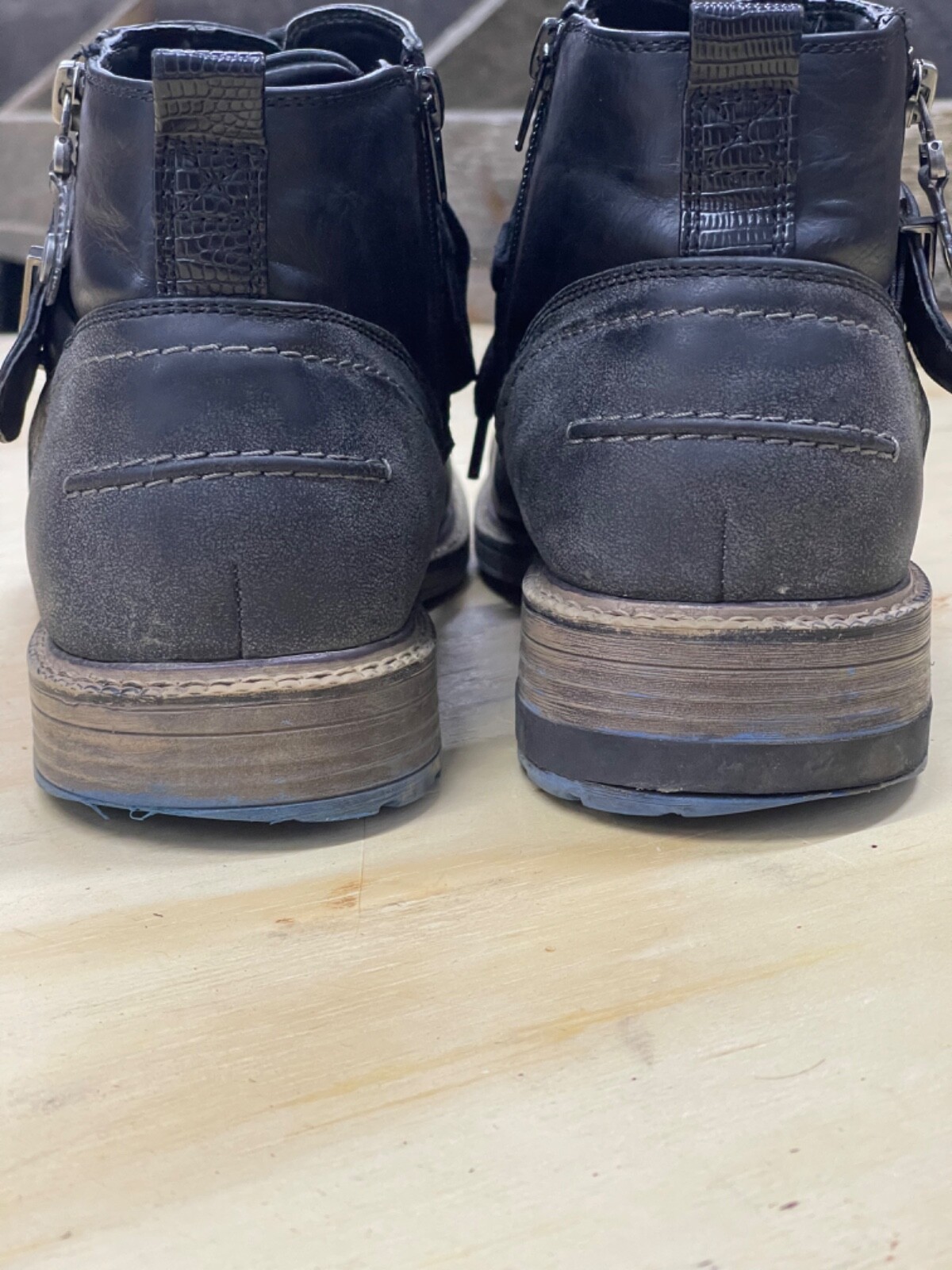 Land Rover black Leather Boots lace side buckle & zip… - Gem