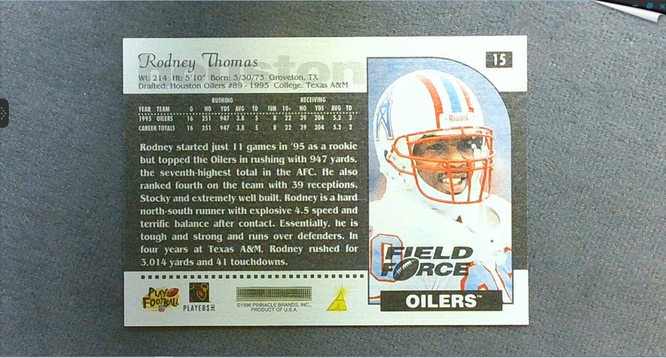 1996 Score Field Force #15 Rodney Thomas Oilers | eBay