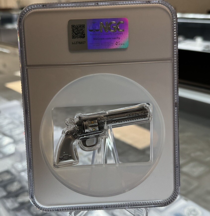 2023 Chad 2 oz Silver Revolver Gun Shaped Antiqued High Relief Coin ...