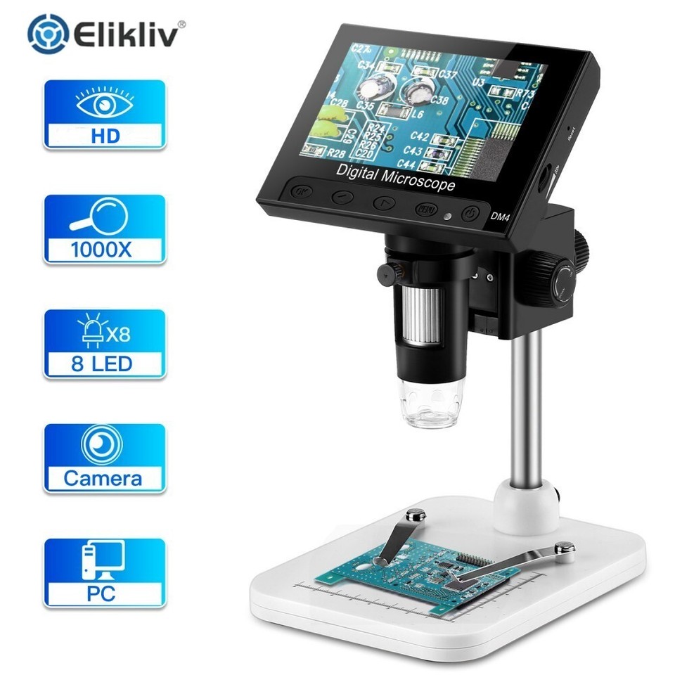 Elikliv Digital Microscope with Screen HD Camera for PCB Soldering ...