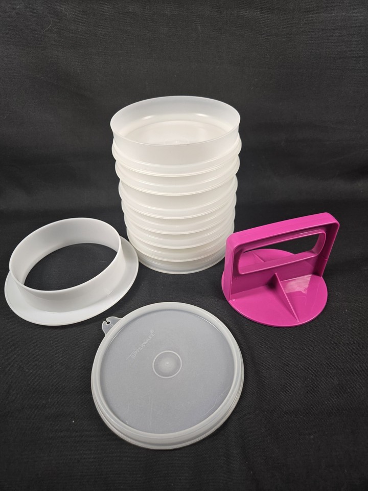 Tupperware Hamburger Press Lot #1926 Pink Handle 7 Keepers + Ring + Lid ...