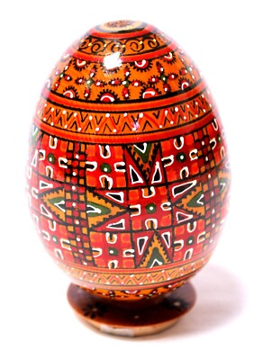 Vintage Ukrainian USSR Hand Painted Wood Egg Ornamental Design Wooden ...