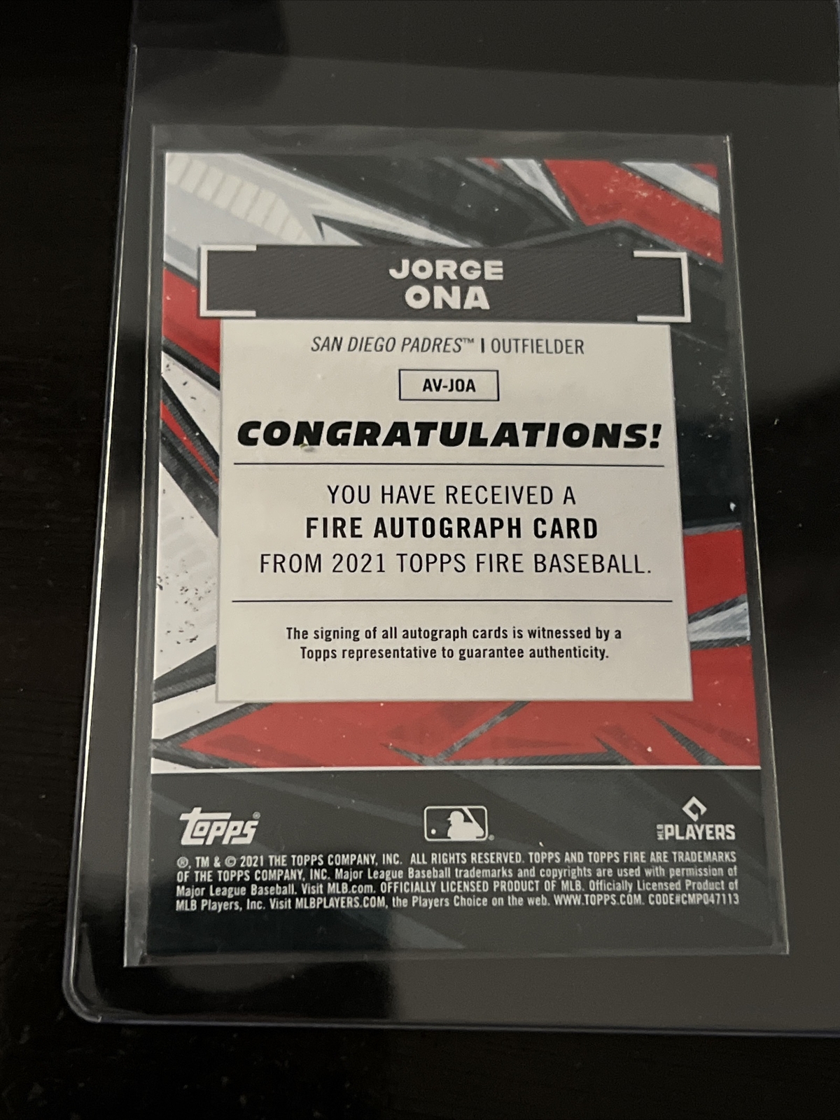 2021 Topps Fire JORGE ONA Auto RC Rookie San Diego Padres AV-JOA | eBay