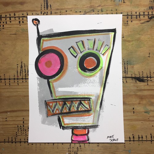 Matt Scalf 9x12 ORIGINAL PAINTING Abstract Robot Graffiti Street Art ...