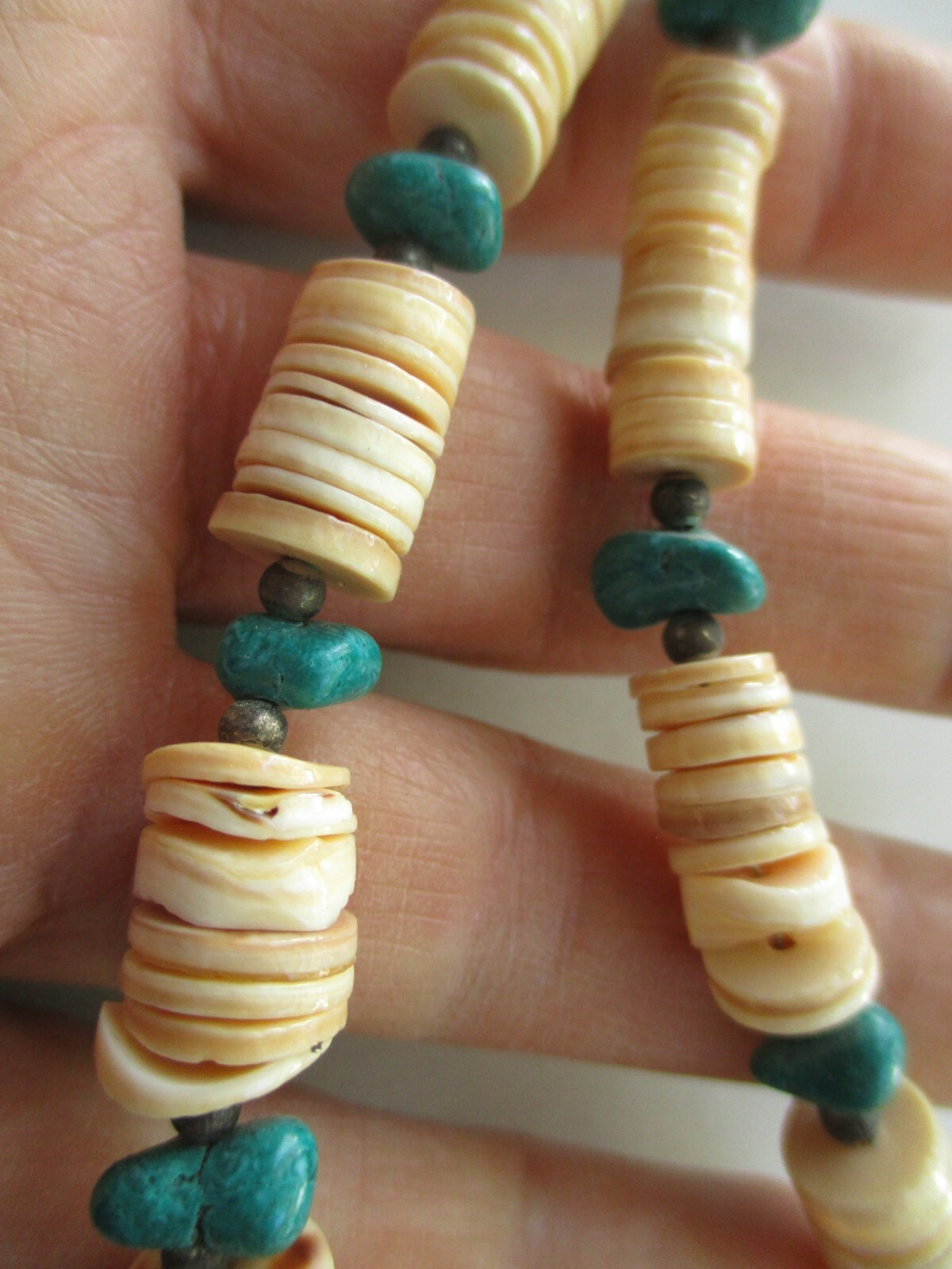 Turquoise Necklace Native American Navajo Shell Heshi - Gem