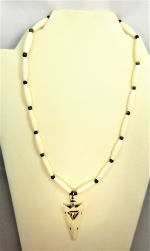 Native American Bone Arrowhead Necklace, Tiger Eye Beads, COA 20" #595 ...