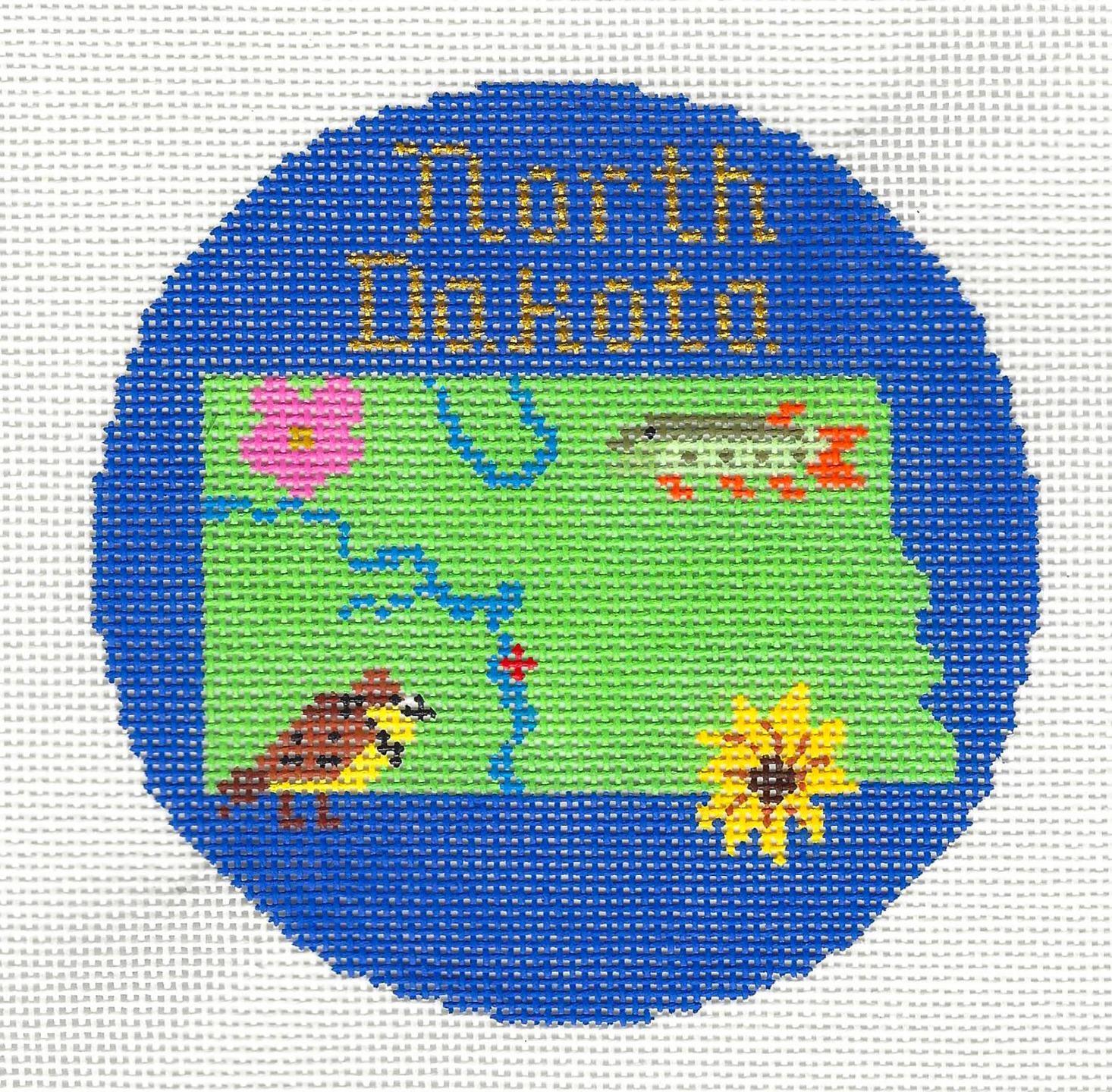 NORTH DAKOTA State handpainted 18m Needlepoint Canvas Ornament by ...