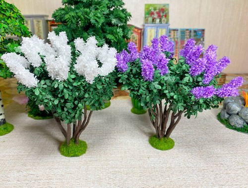 Lilac Bush Tree Dollhouse Miniature Garden Plant Scale 1:12 Beautiful ...