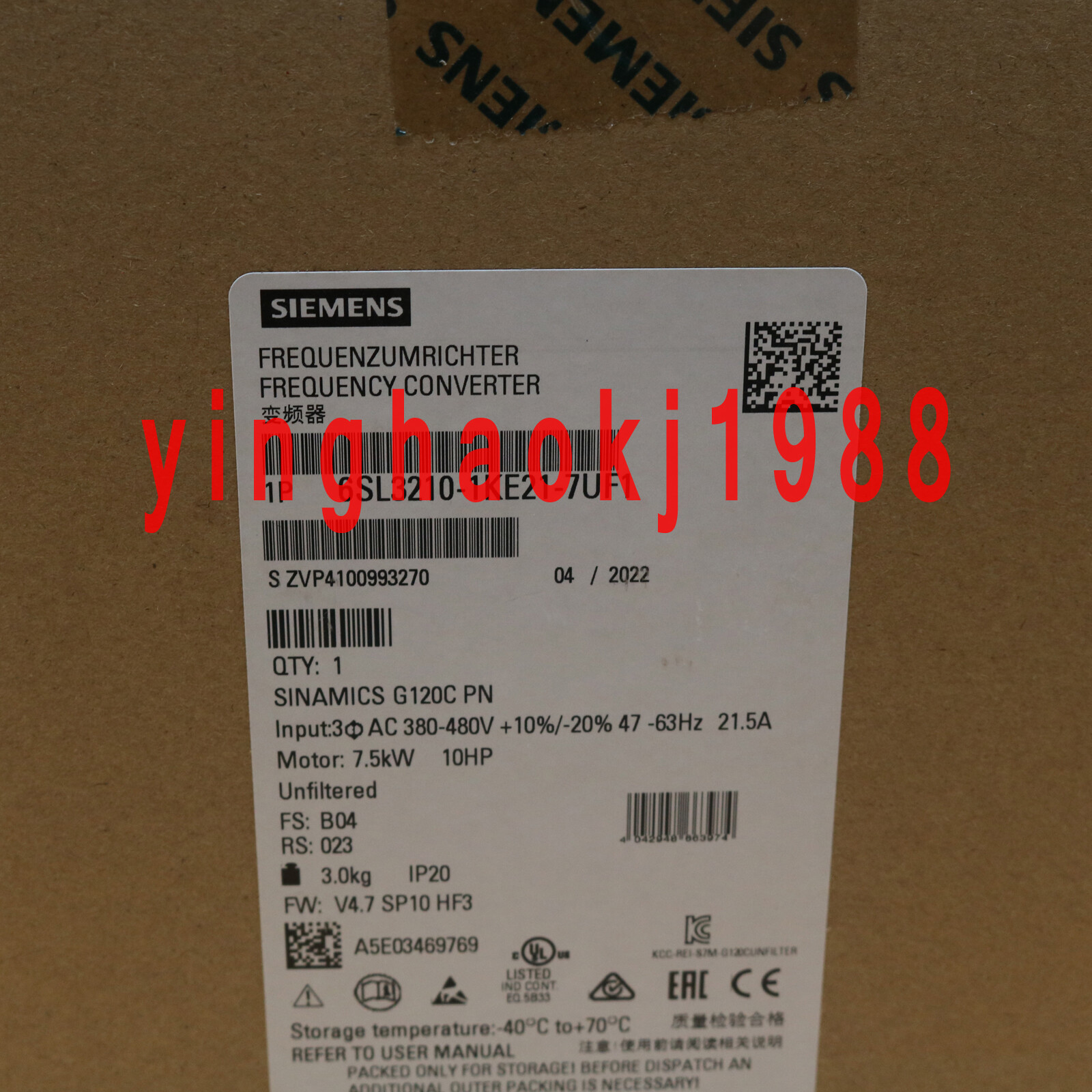 1PC New IN BOX Siemens Frequency converter 6SL3210-1KE21-7UF1 FAST SHIP ...