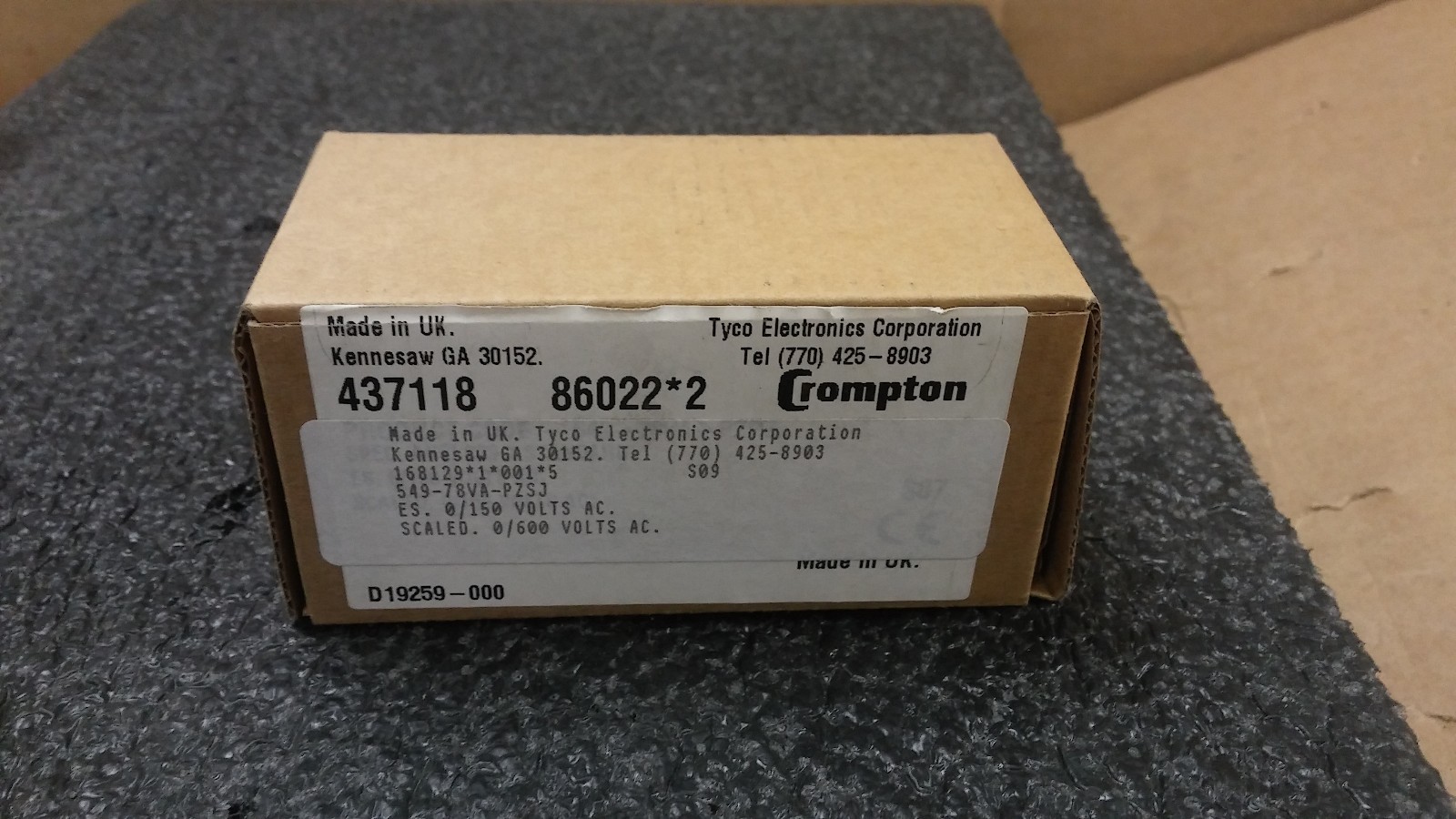 TE TYCO CROMPTON 549-78VA-PZSJ 0/600 Volts AC Scaled AC Voltmeter Panel ...