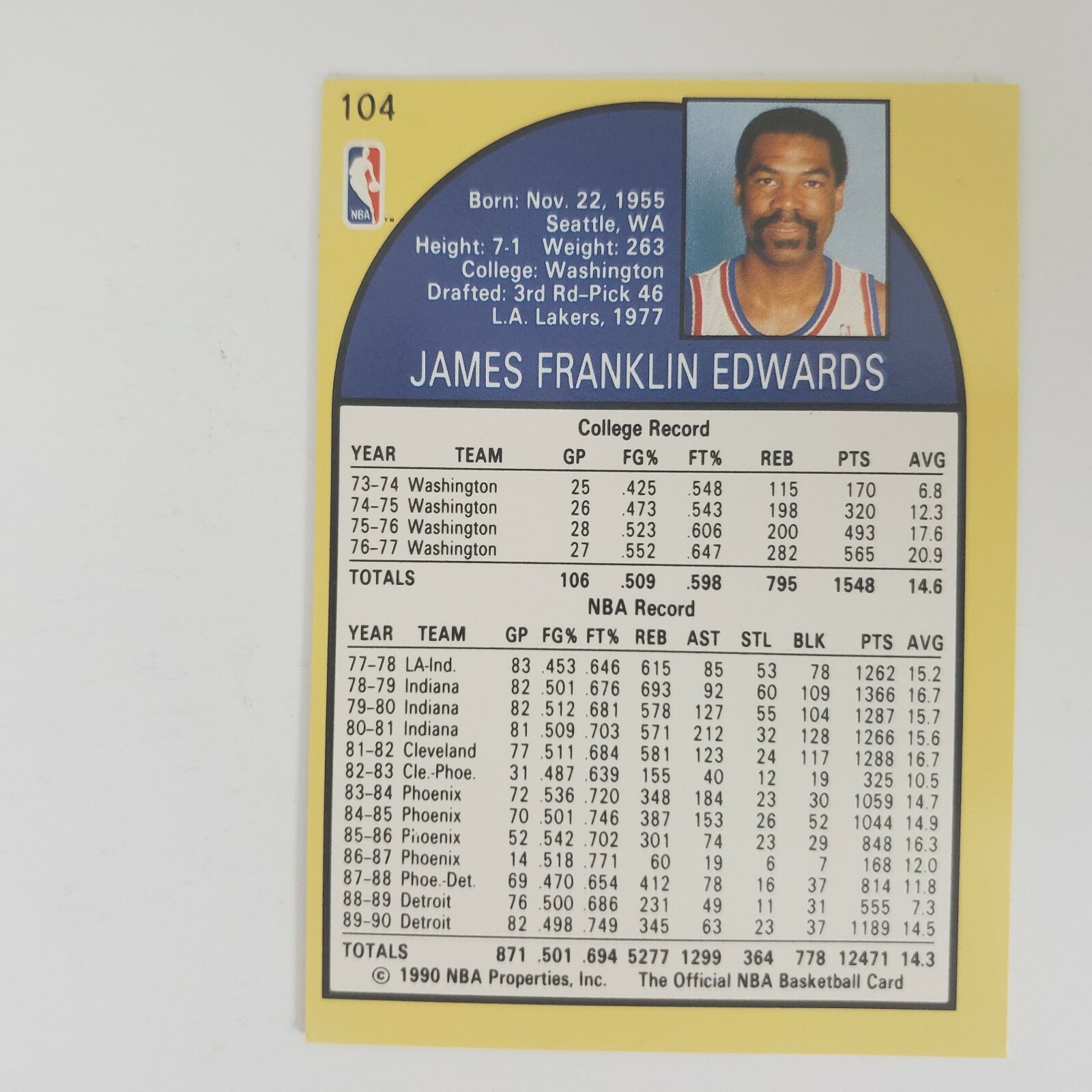 1990-91 Hoops #104 James Edwards Detroit Pistons Basketball Card | eBay