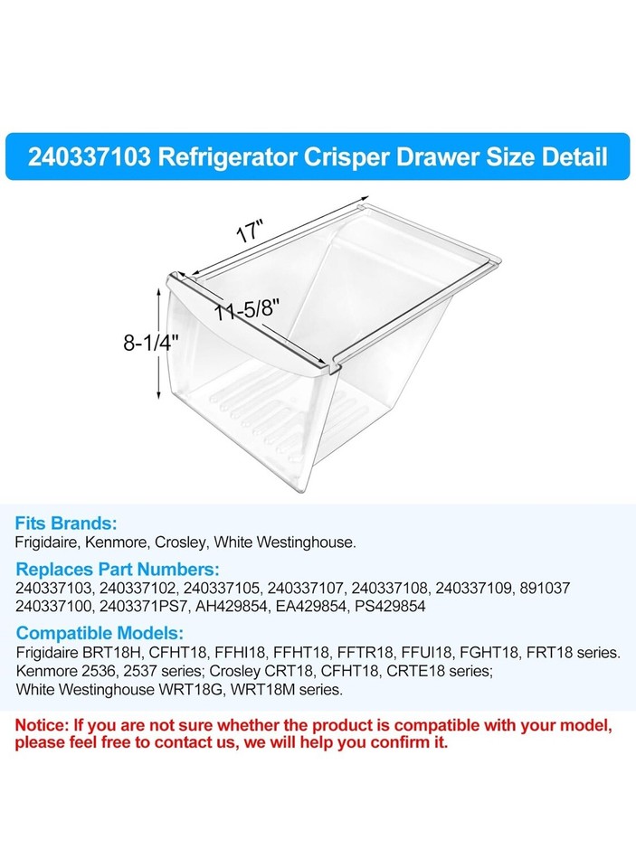 240337103 Crisper Bin Drawers (2 pack) for Frigidaire Kenmore ...